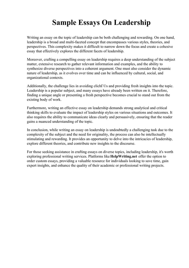 Sample Essays On Leadership. St. Norbert College | PDF