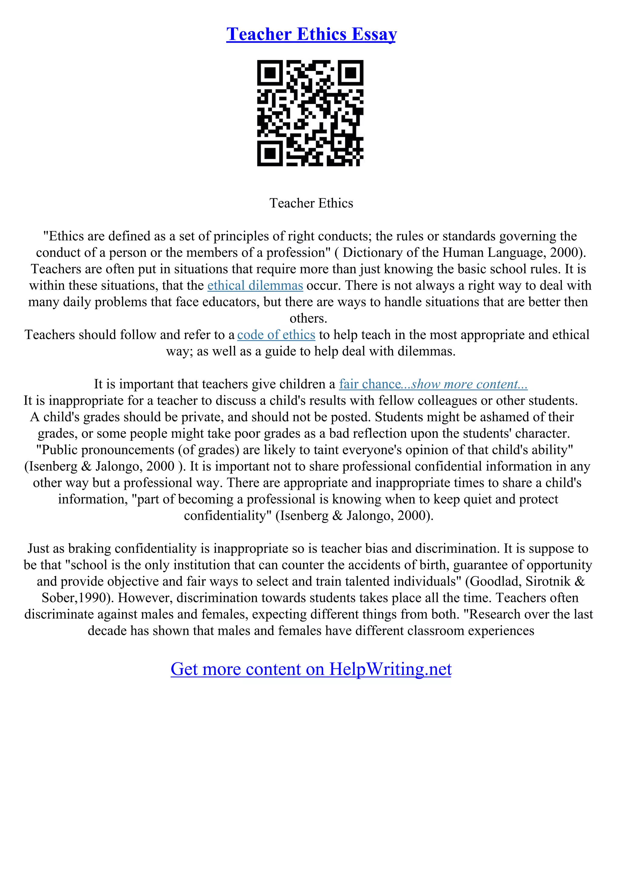 Sample Essay Teacher | PDF