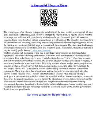 Sample Essay Teacher | PDF