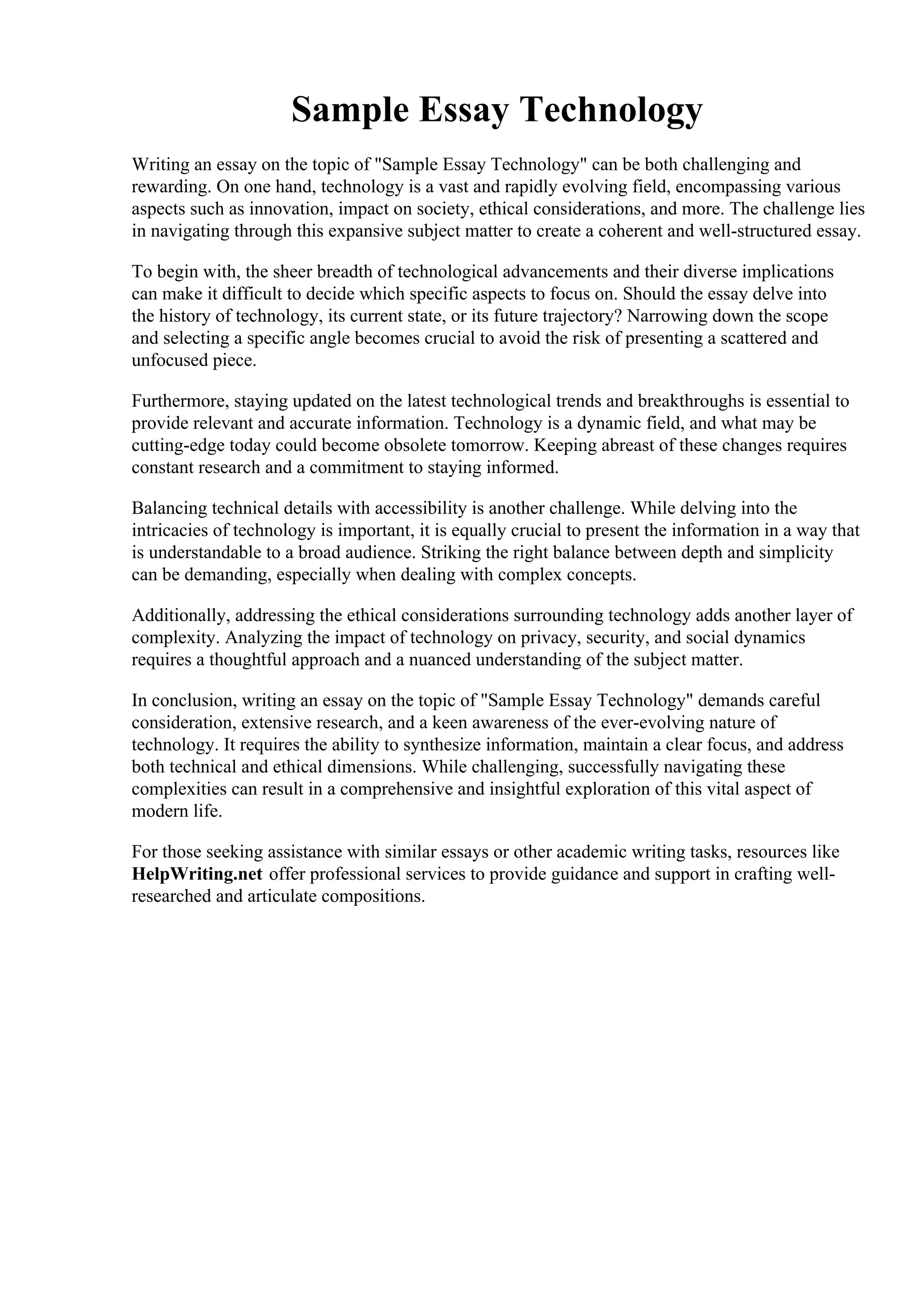 Sample Essay Technology | PDF