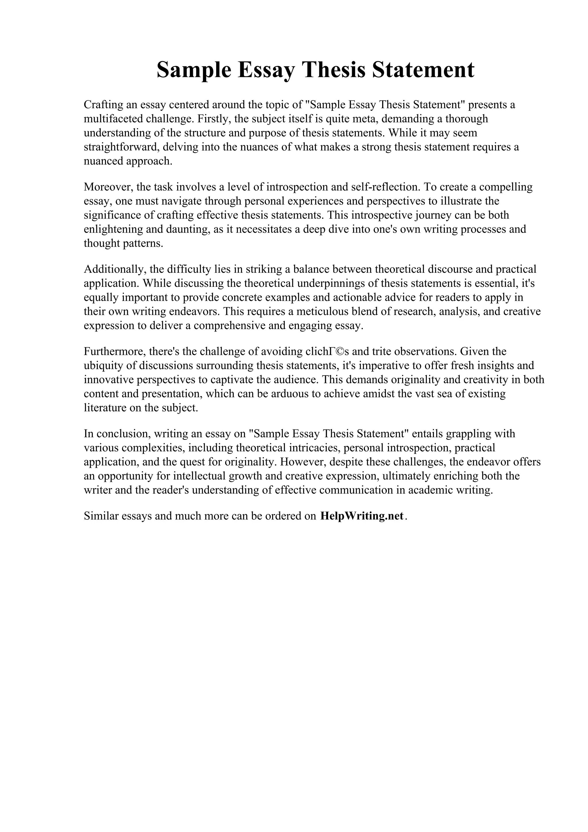 Sample Essay Thesis Statement | PDF