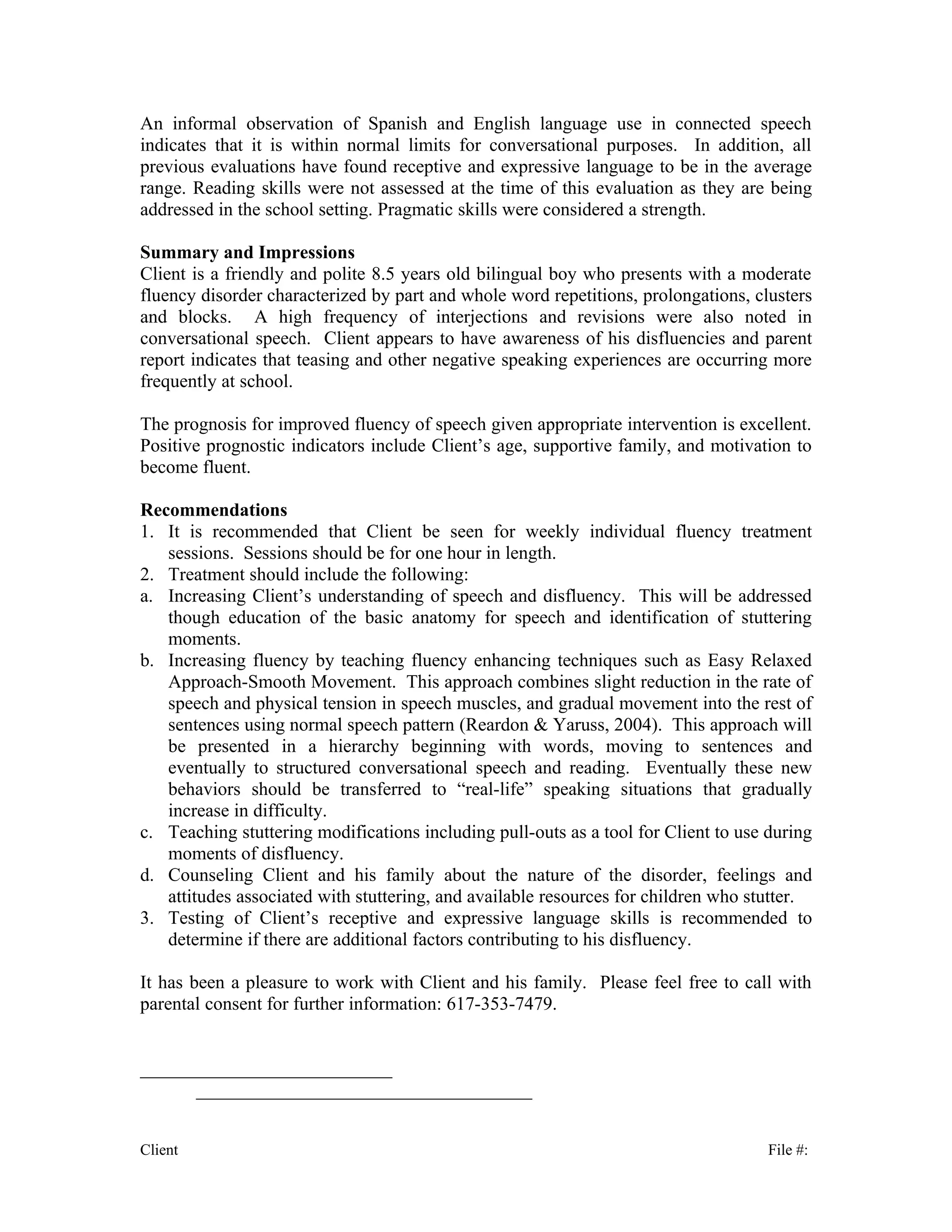 Sample evaluation school age client | DOC