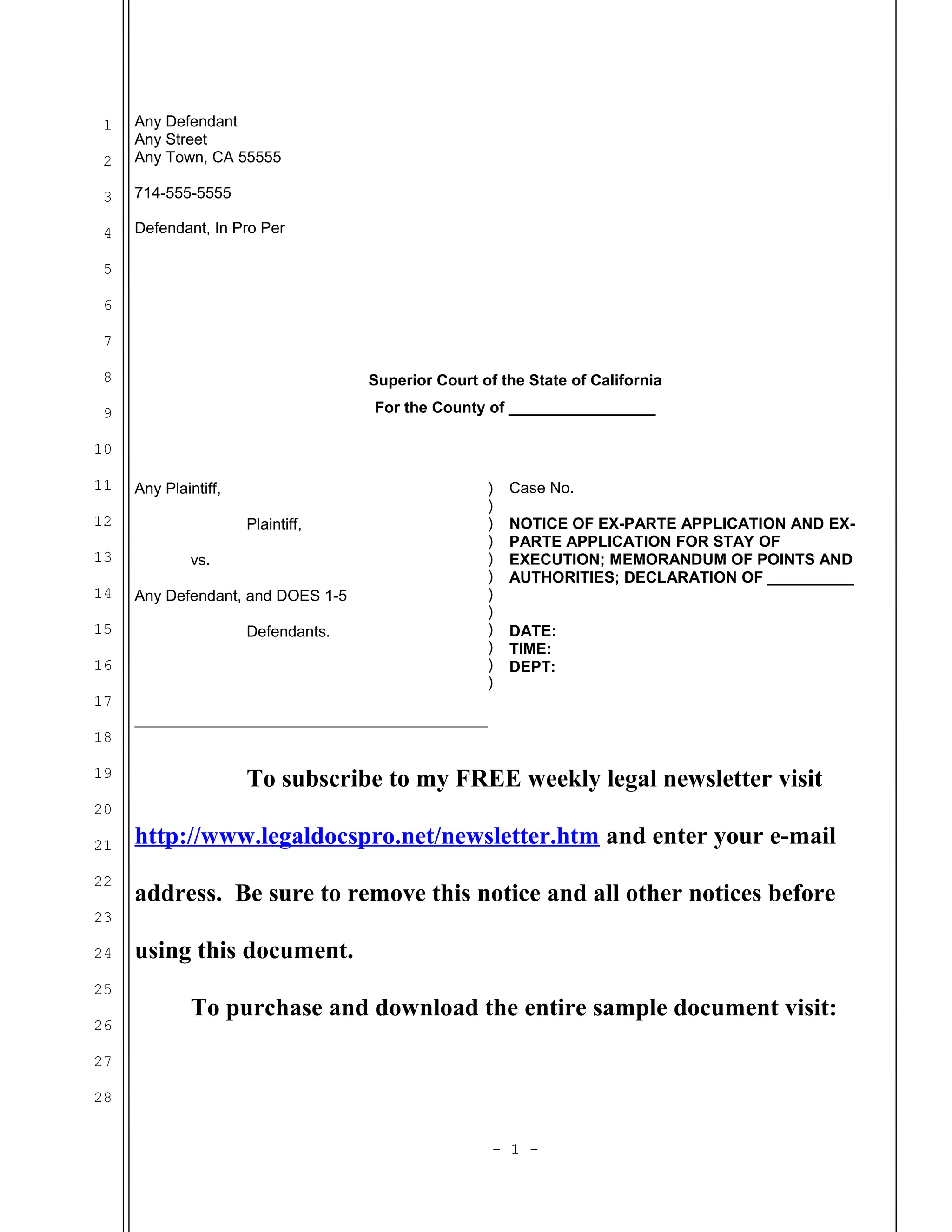 Sampleex parteapplicationforstayofexecutionofeviction-130801092245 ...