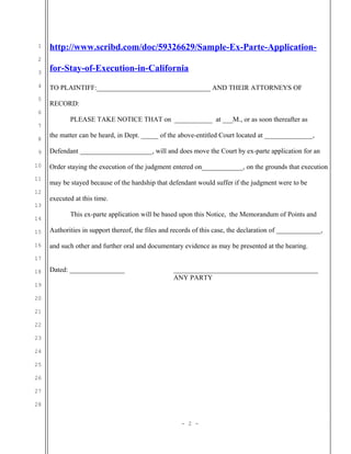 Sampleex parteapplicationforstayofexecutionofeviction-130801092245 ...