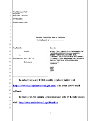 Sample ex parte application for osc for civil contempt in California | DOC