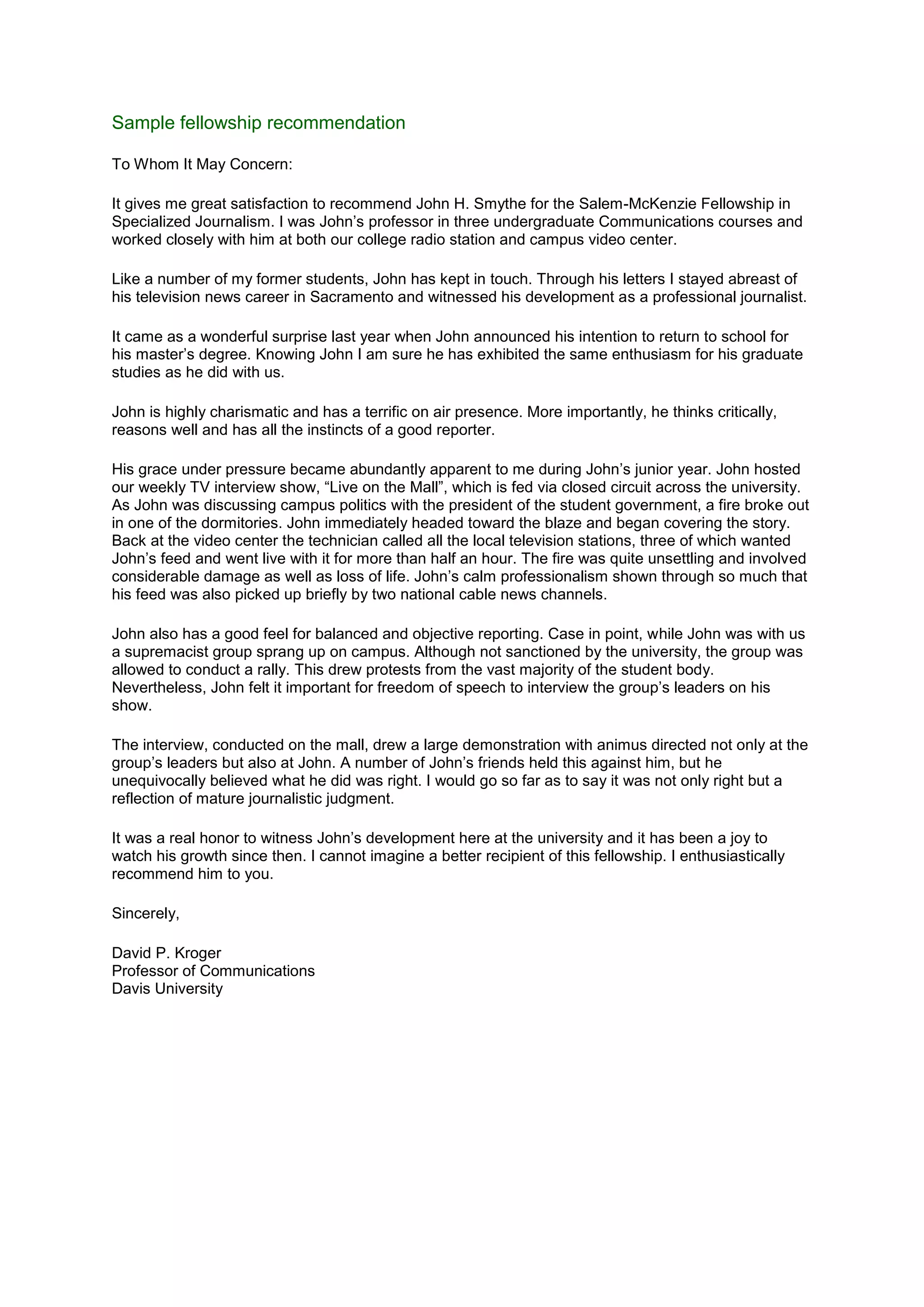 Sample fellowship recommendation | DOCX