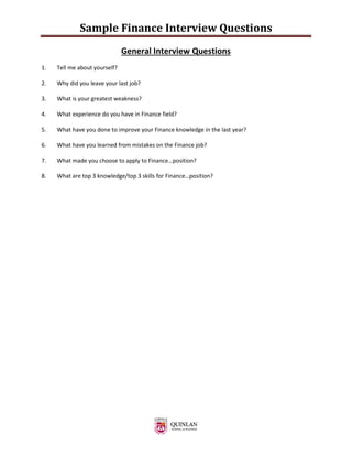 Sample finance interview questions | PDF