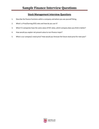 Sample finance interview questions | PDF