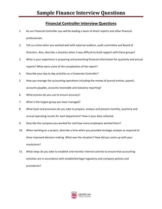 Sample finance interview questions | PDF