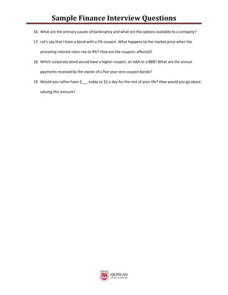 Sample finance interview questions | PDF
