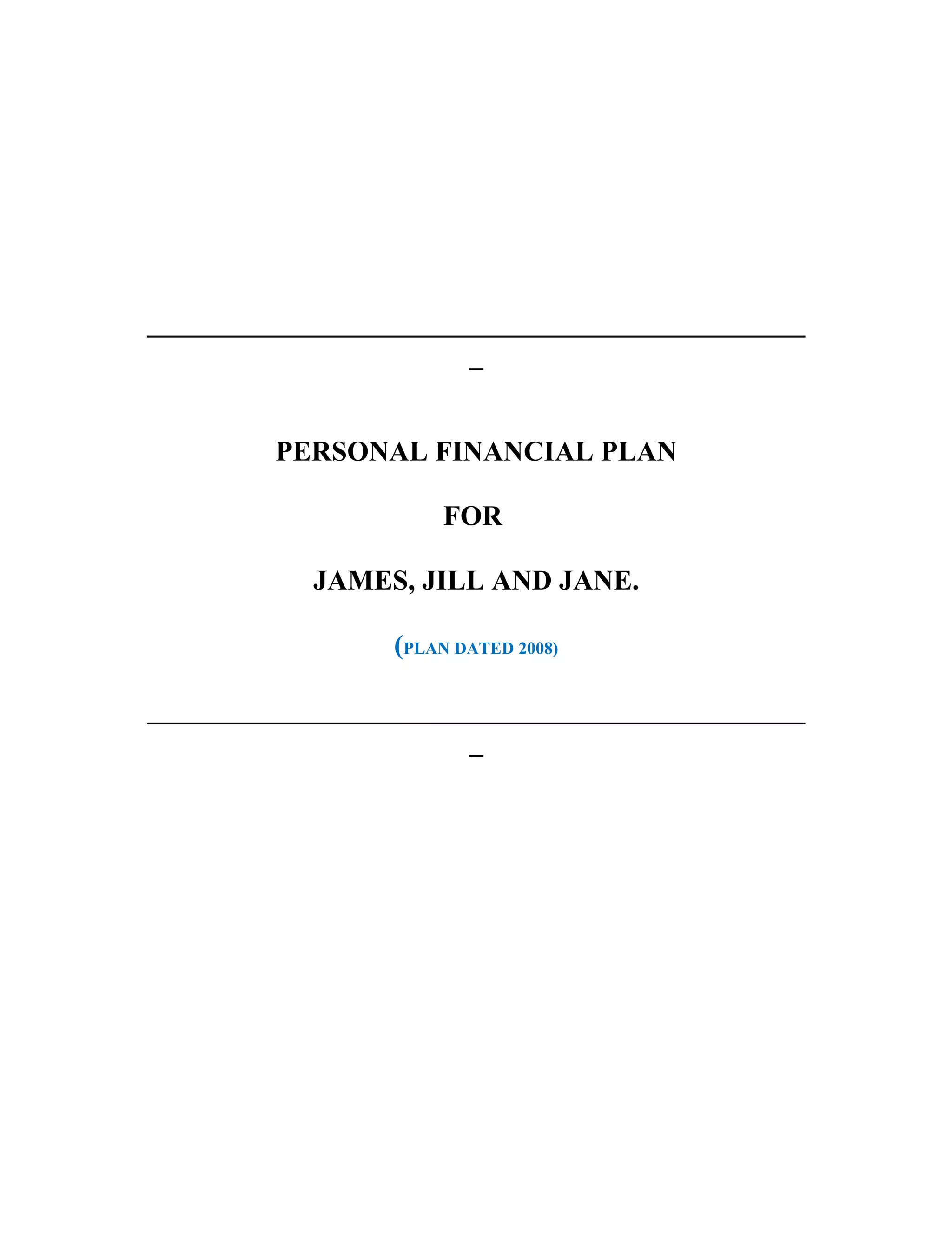 Sample Financial Plan For James & Jill | DOC