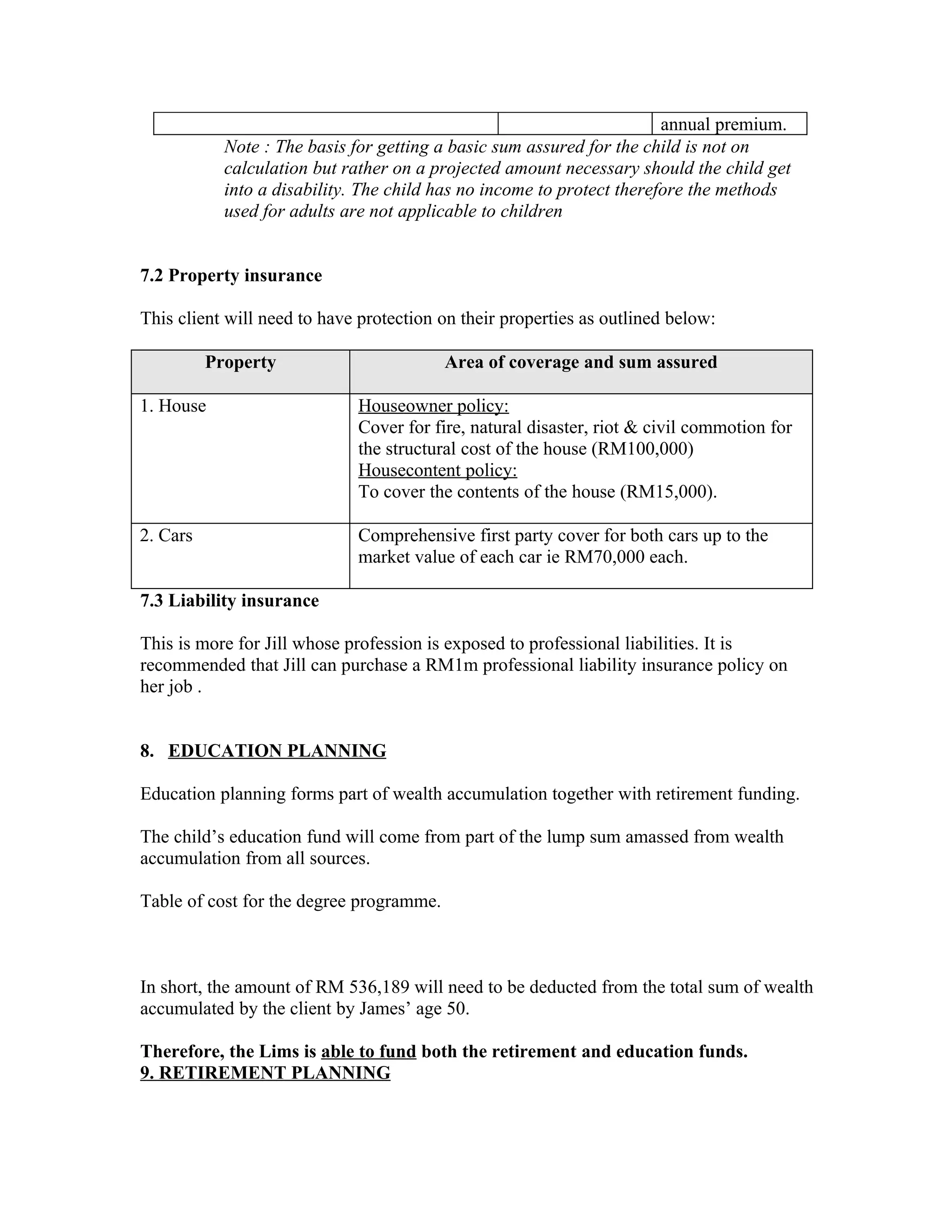 Sample Financial Plan For James & Jill | DOC