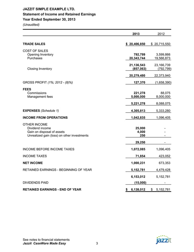 Sample Financial Statements from Jazzit Fundamentals | PDF | Business ...