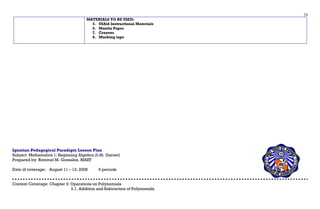Sample first year mathematics ipp lesson plans | DOC | Homework and ...