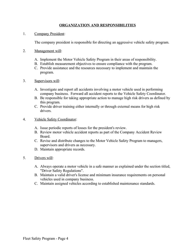 Sample Fleet Safety Program | DOC | Automotive Industry | Industries