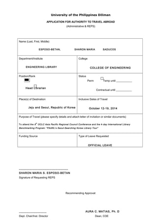 Sample form request for travel authority | DOC