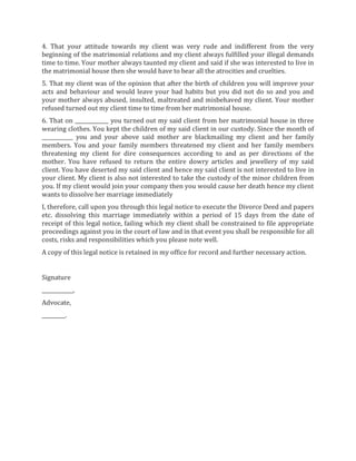 Sample format for legal notice for divorce | PDF