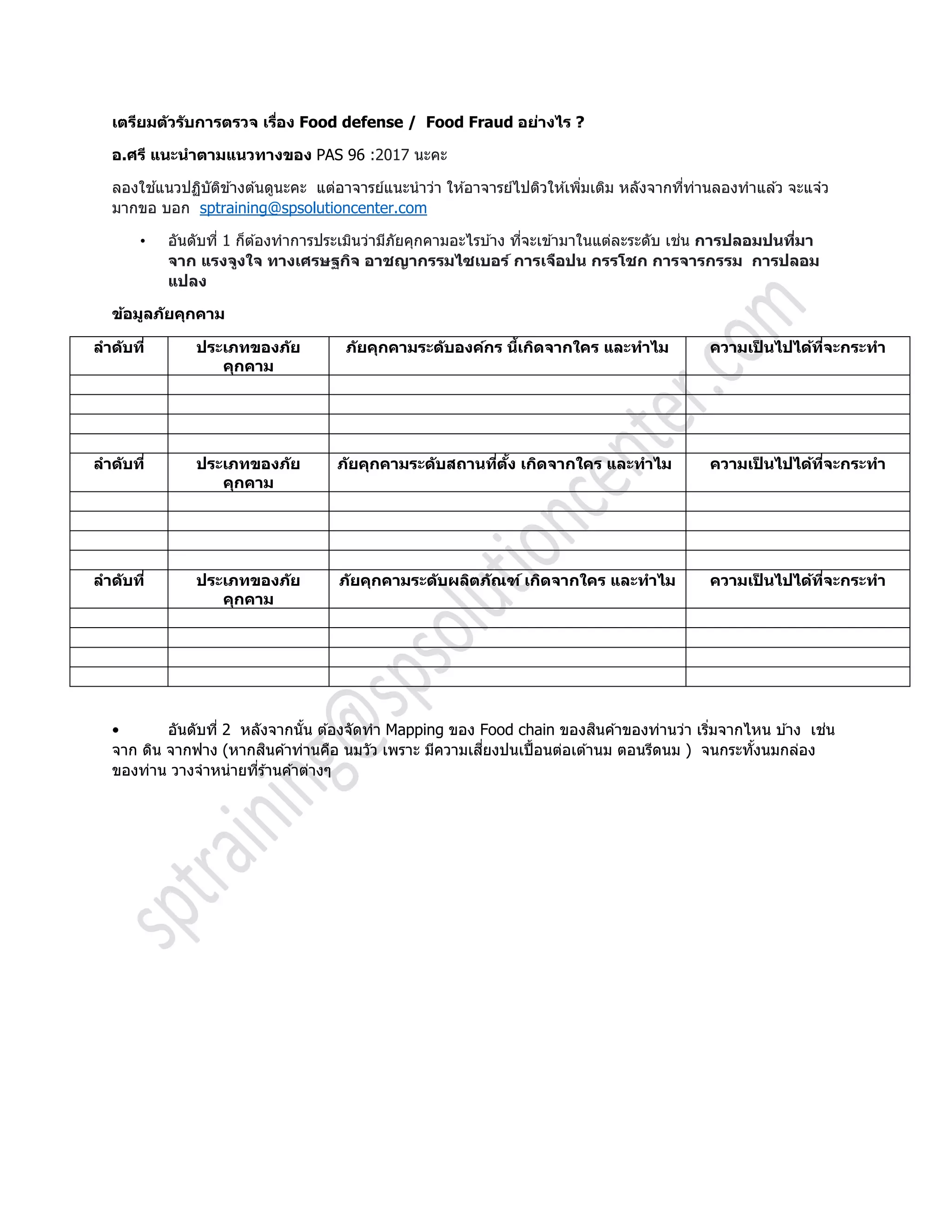 Sample form food defense by sp solution center | PDF