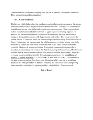 Sample FRAUD EXAMINATION REPORT by Brian Erbis | PDF