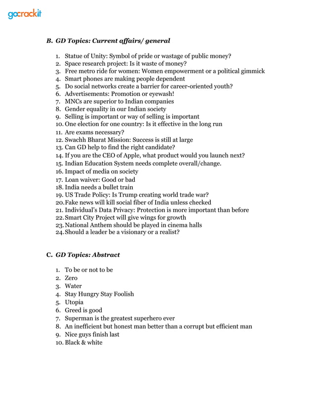 Sample GD Topics | PDF