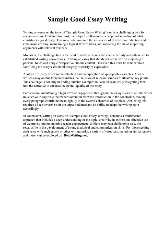 Sample Good Essay Writing. Victoria College | PDF