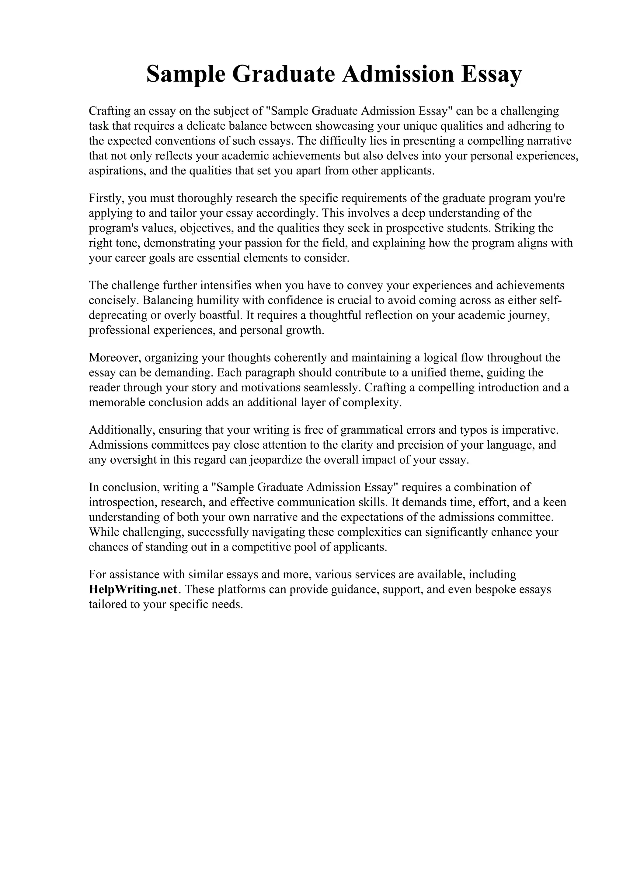 Sample Graduate Admission Essay | PDF