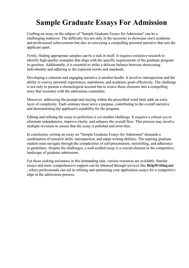 Sample Graduate Essays For Admission.pdf | Postgraduate Education | College Education