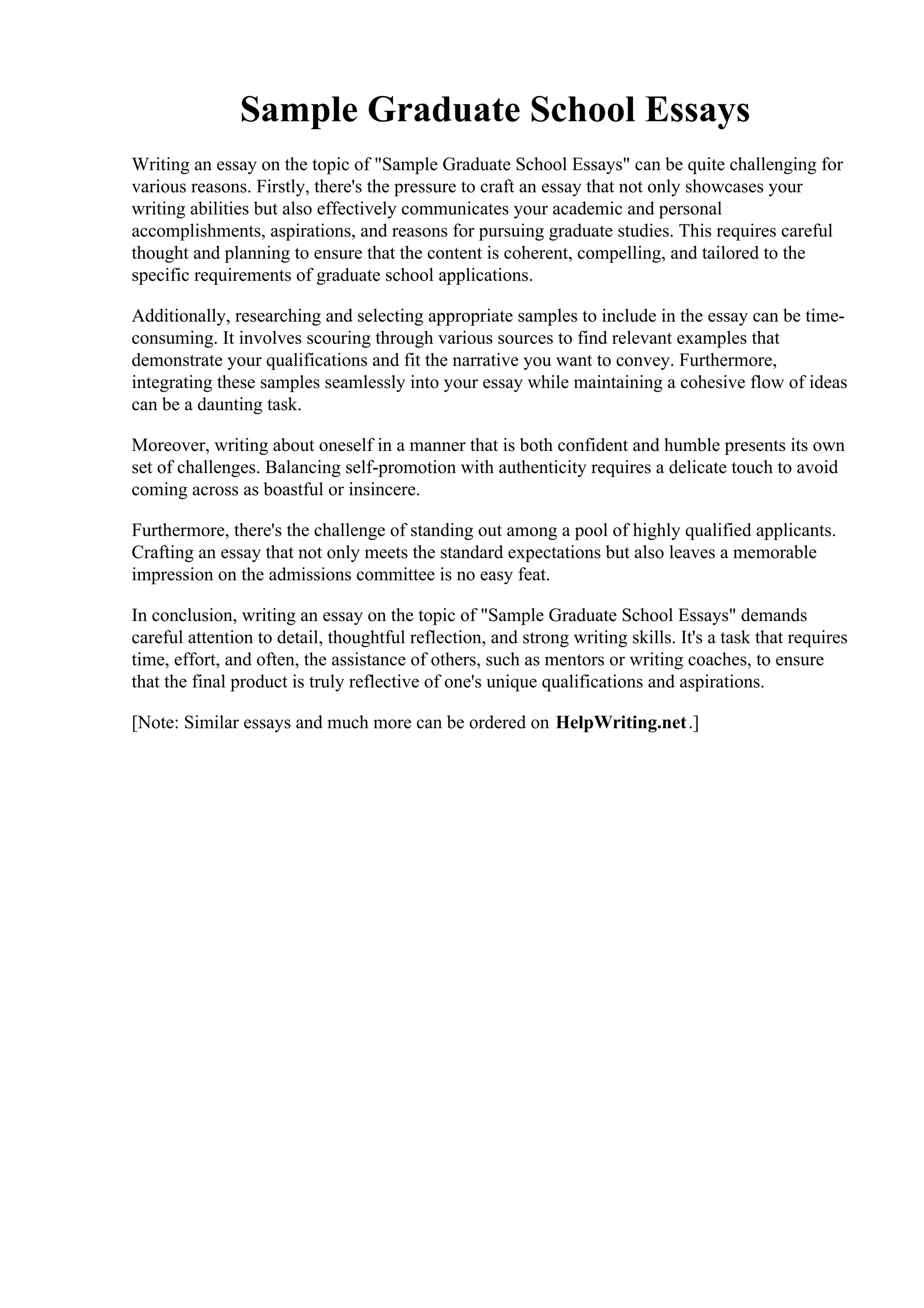 Sample Graduate School Essays. 027 Grad School Essay Samples Example ...