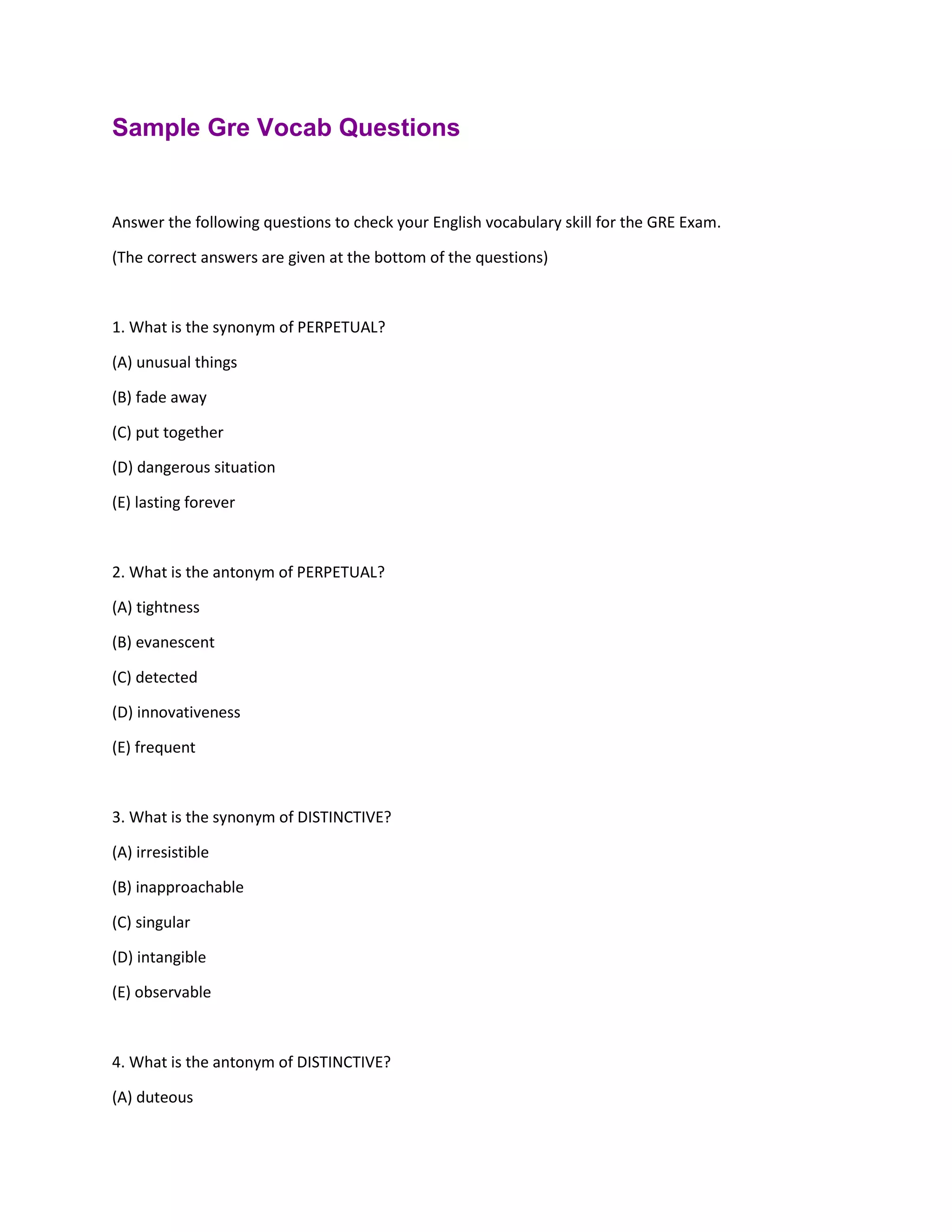 Sample Gre Vocab Questions | PDF