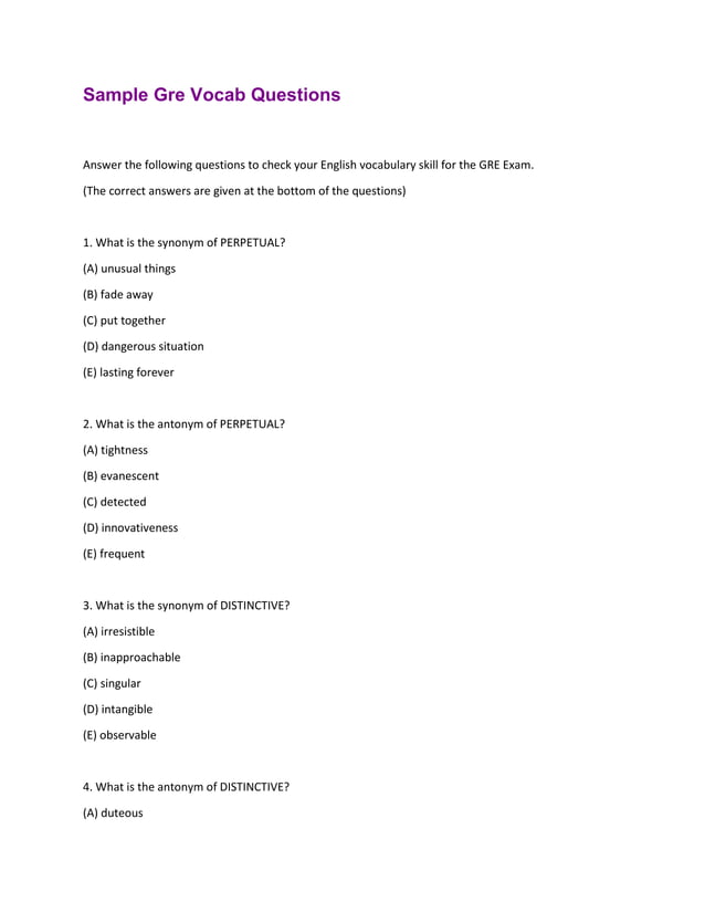 Sample Gre Vocab Questions | PDF