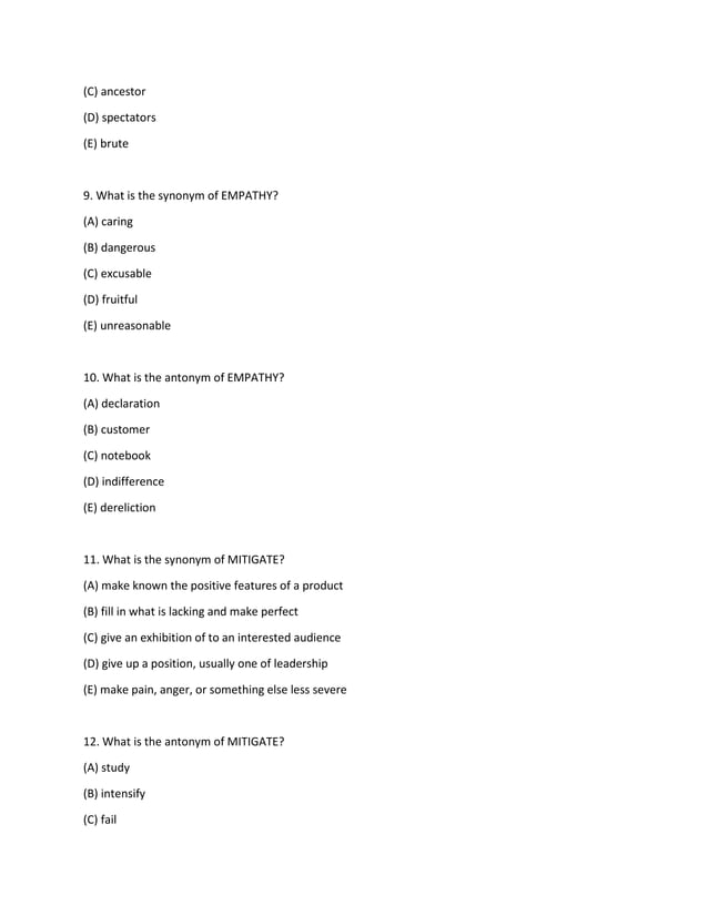 Sample Gre Vocab Questions | PDF