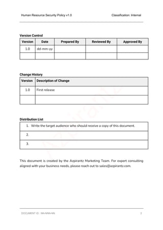 [FREE RESOURCE] Sample Human Resource Security Policy Template | PDF