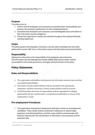[FREE RESOURCE] Sample Human Resource Security Policy Template | PDF