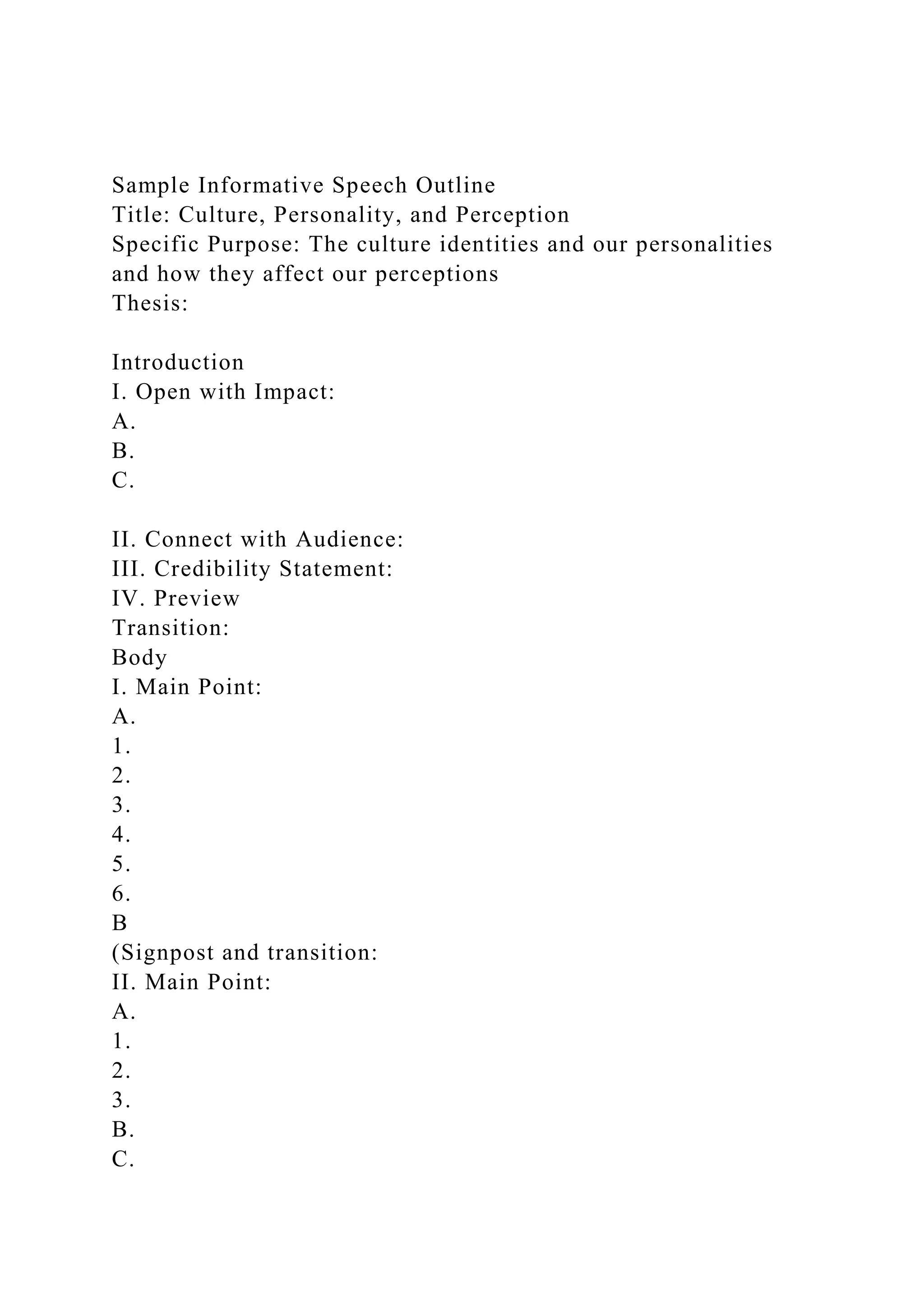 Sample Informative Speech OutlineTitle Culture, Personality, an.docx