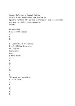 Sample Informative Speech OutlineTitle Culture, Personality, an.docx