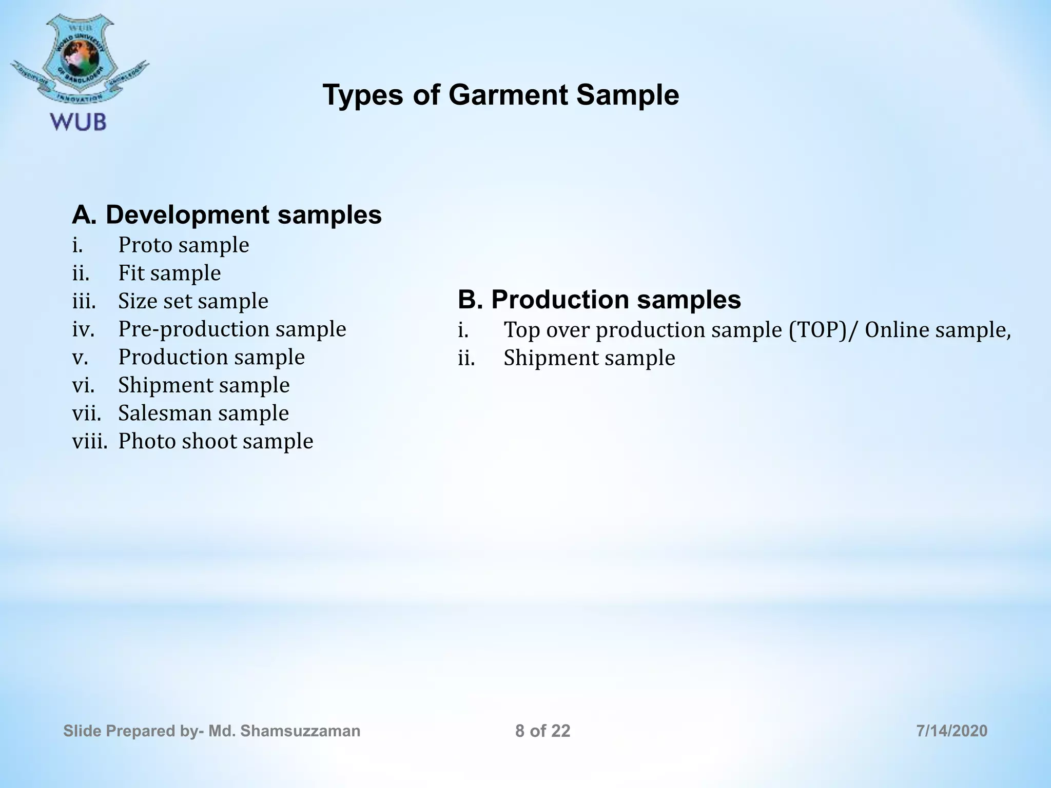 Sample in garment industry | PPTX