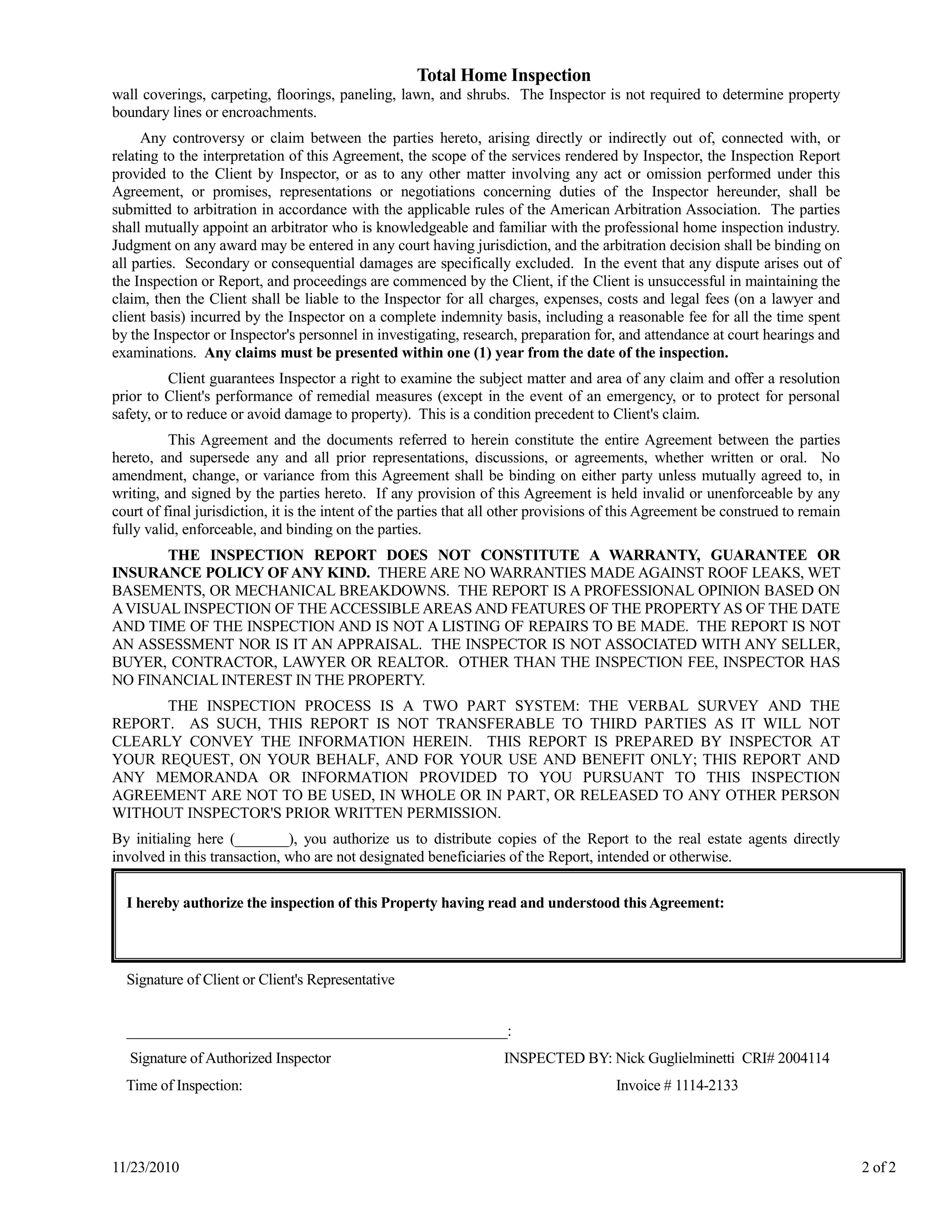 Sample inspection agreement | PDF