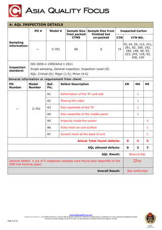 Sample Pre-Shipment Inspection Report | PDF