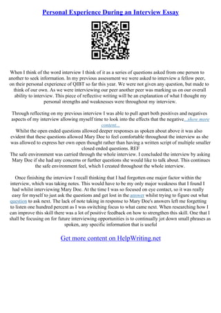 Sample Interview Essay | PDF