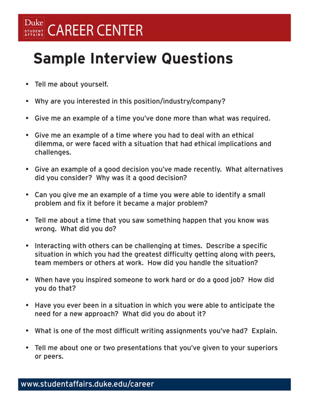 Sample Interview Questions: 40+ Common Questions | PDF