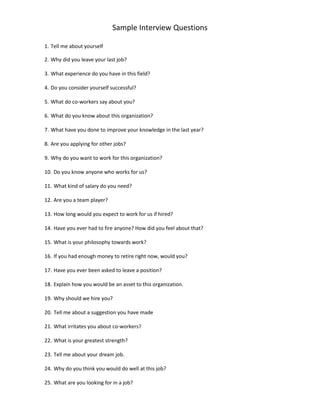 Sample interview questions | DOCX
