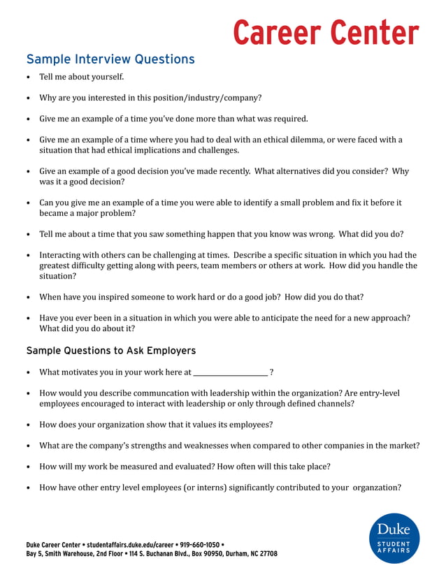 Sample Interview Questions | PDF | Resume Writing and Advice | Job Search