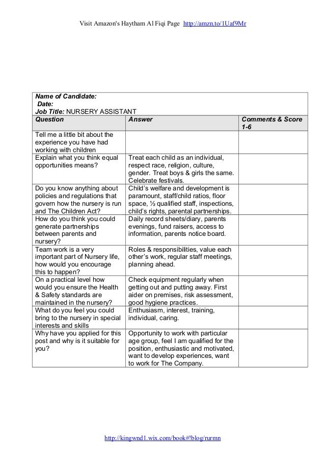 Sample Nursery Assistant Interview Questions Sample Nursery Assistant Interview Questions