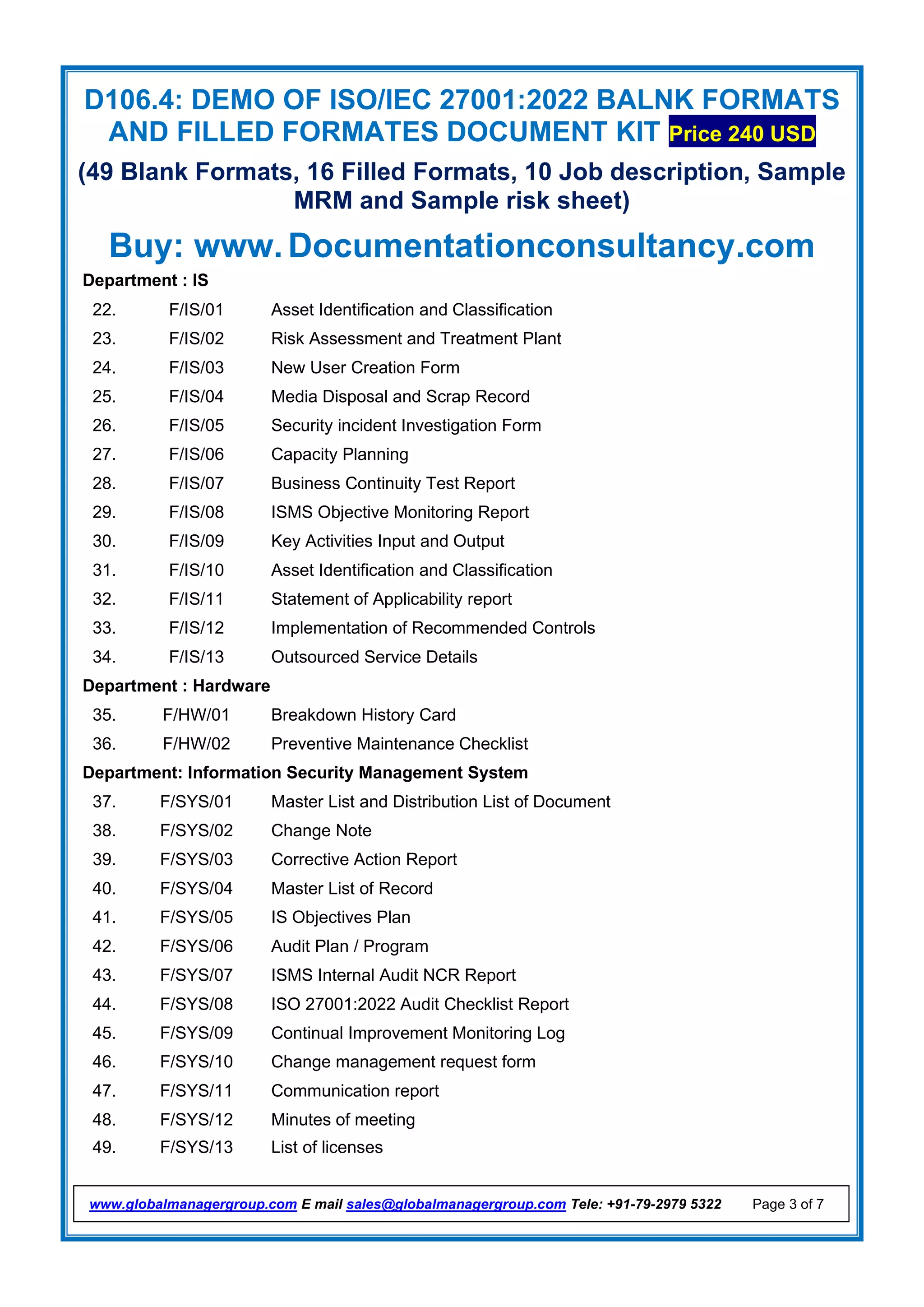 Sample ISO 27001:2022 Blank Forms | PDF