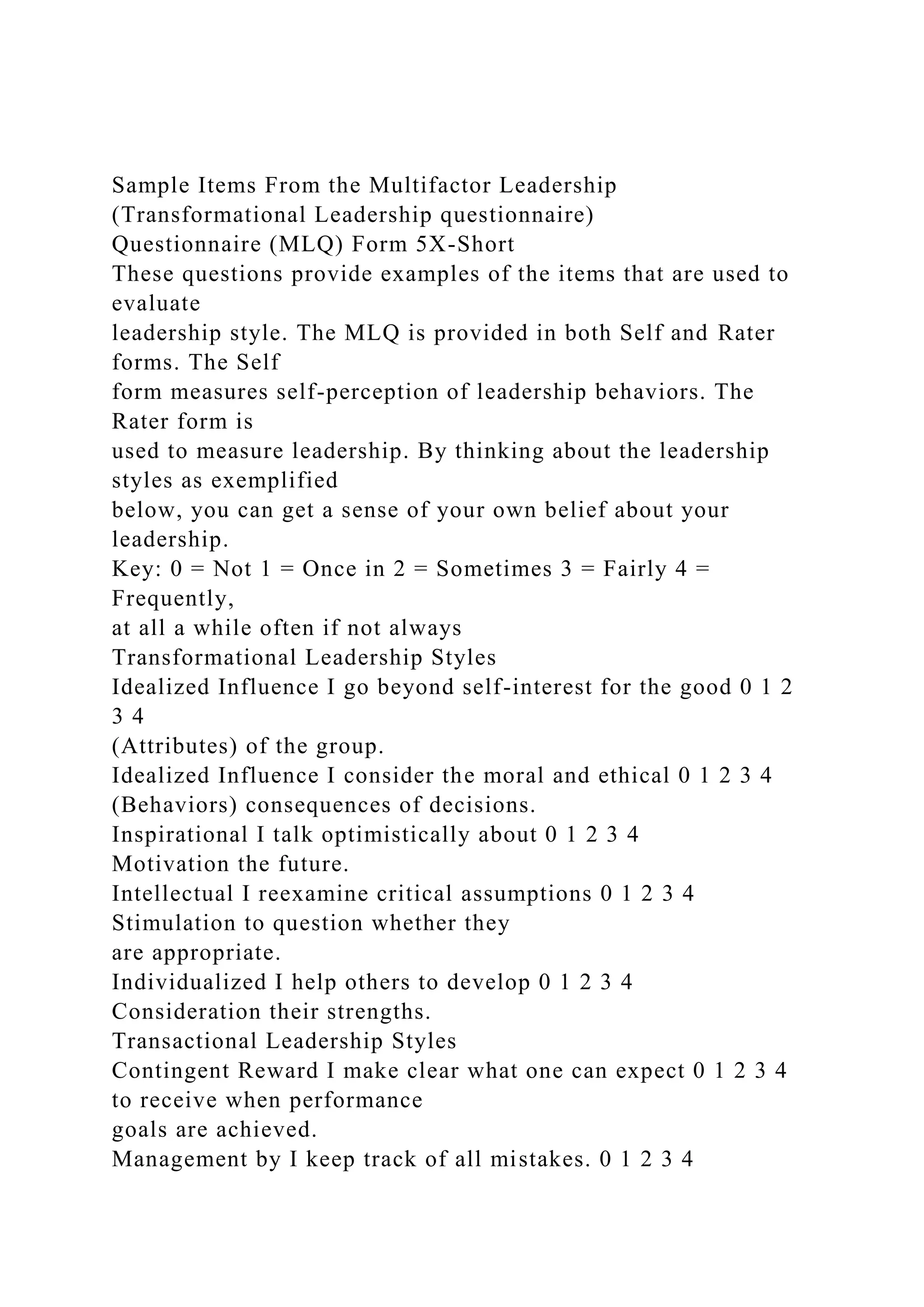 Sample Items From the Multifactor Leadership (Transformational Le.docx