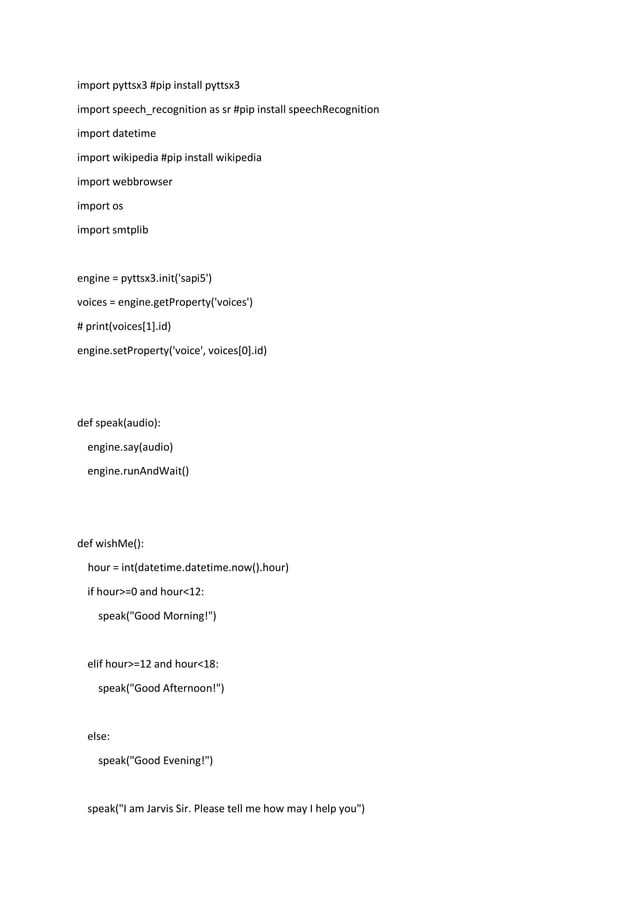 Sample Jarvis(desktop assistant) | PDF
