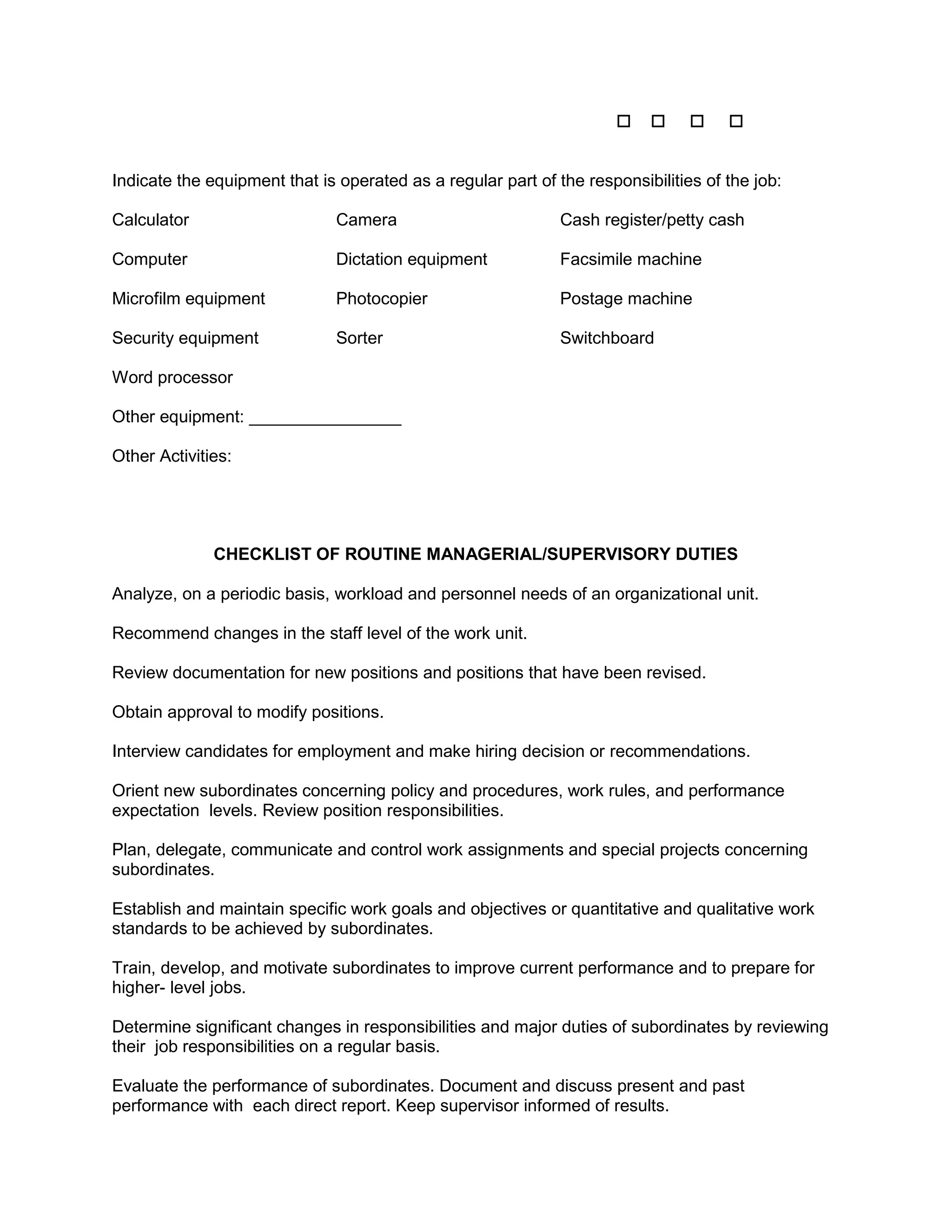 Sample job analysis checklists | DOCX