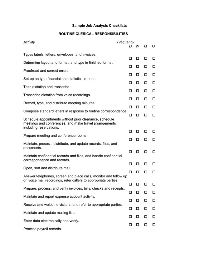 Sample job analysis checklists | DOCX | Resume Writing and Advice | Job ...