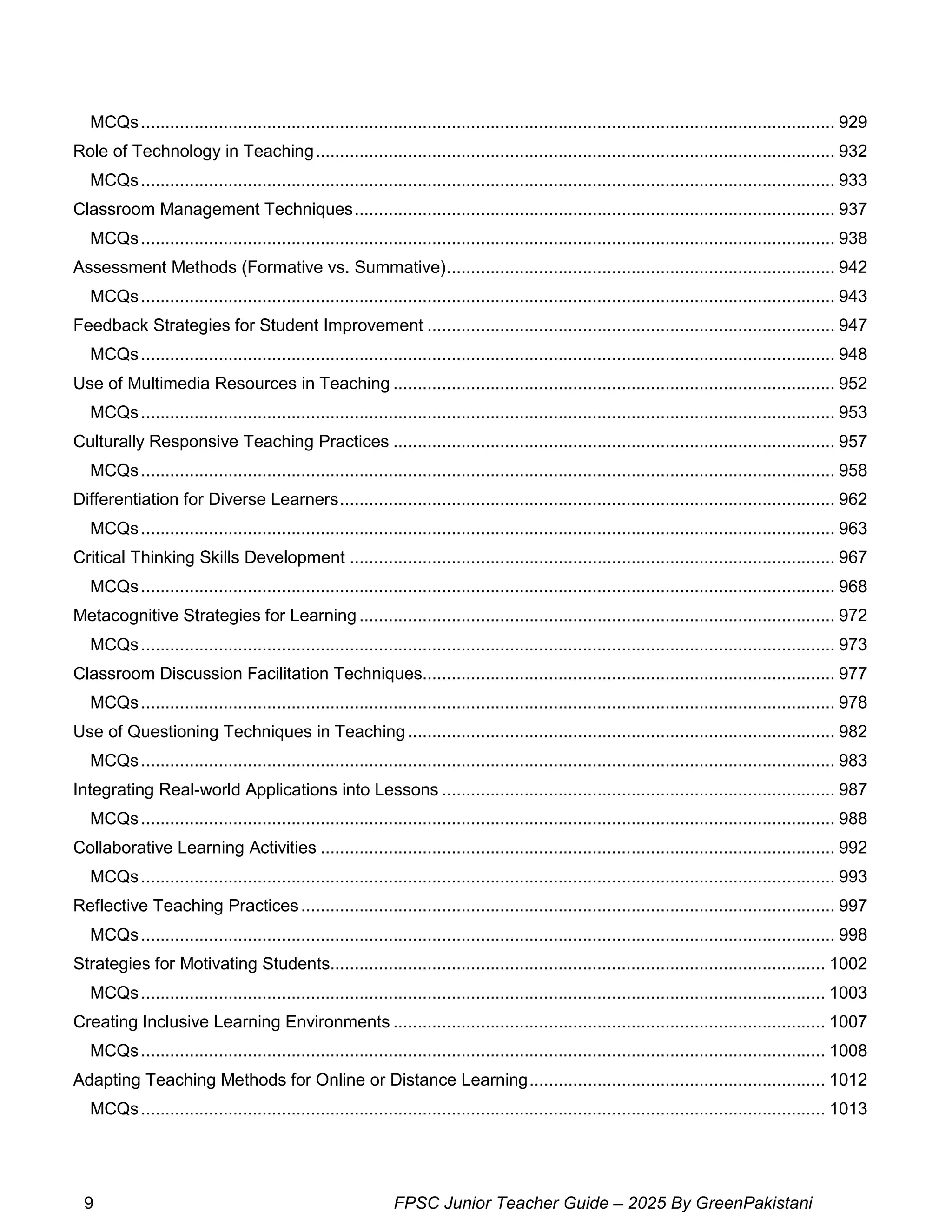 FPSC Junior Teacher Guide GreenPakistani | PDF