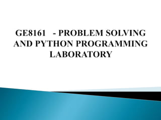 Sample Lab Orientation in Python orientation | PPT | Programming Languages | Computing